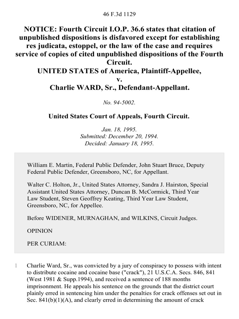 United States v. Charlie Ward, SR., 46 F.3d 1129, 4th Cir. (1995) | PDF ...