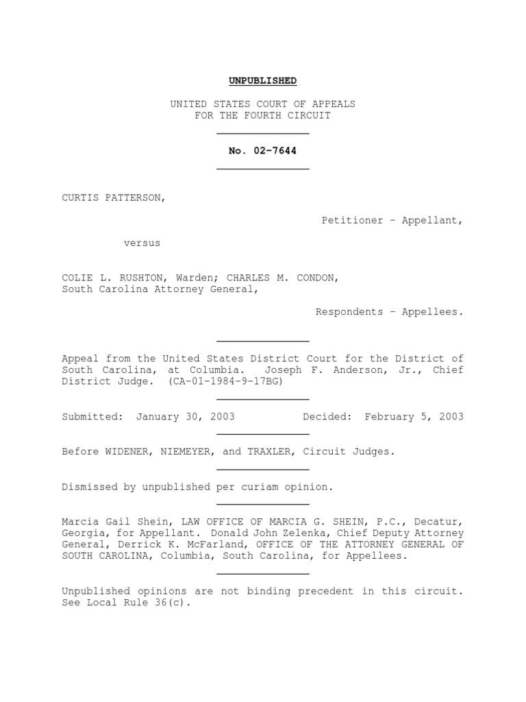 Patterson v. Rushton, 4th Cir. (2003) | PDF | Precedent | Supreme Court ...