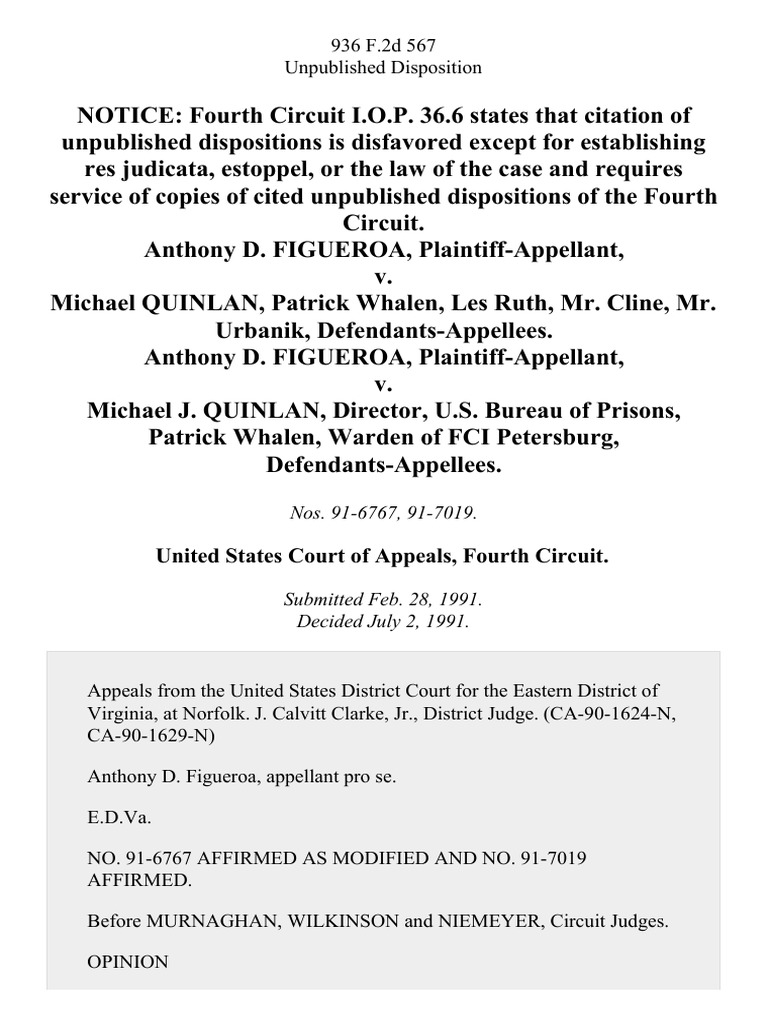 Anthony D. Figueroa v. Michael Quinlan, Patrick Whalen, Les Ruth, Mr ... Anthony D. Figueroa v. Michael Quinlan, Patrick Whalen, Les Ruth, Mr ...