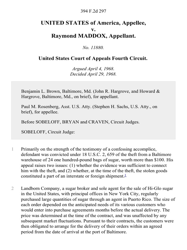 United States v. Raymond Maddox, 394 F.2d 297, 4th Cir. (1968) | PDF ...