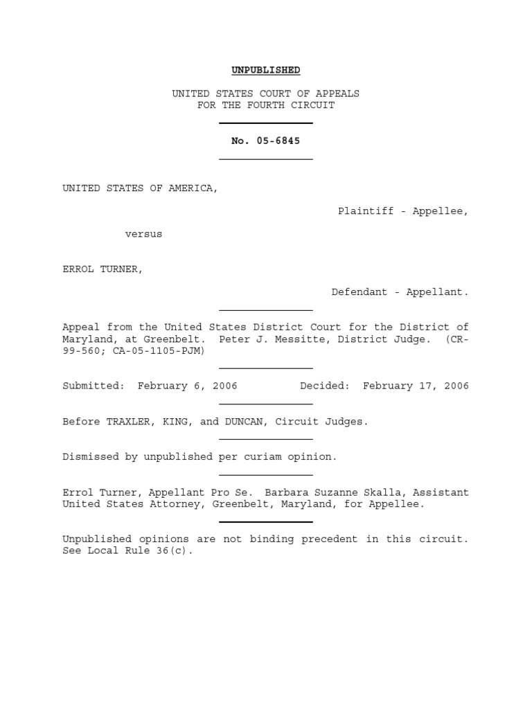 United States v. Turner, 4th Cir. (2006) | PDF | Social Science | Law