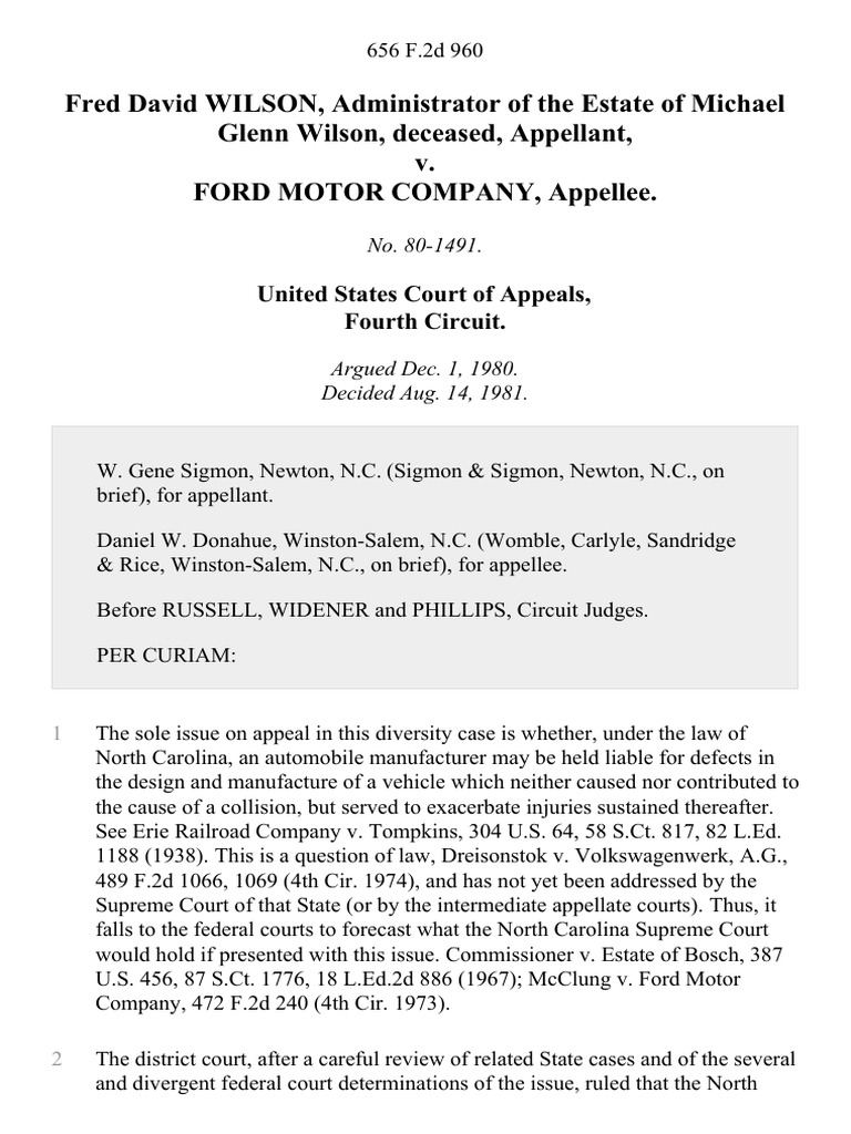 Fred David Wilson, Administrator of The Estate of Michael Glenn Wilson ...