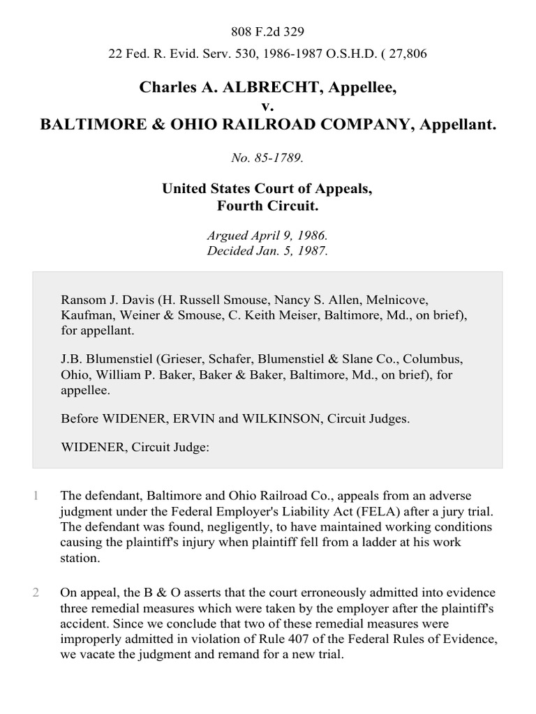 Charles A. Albrecht v. Baltimore & Ohio Railroad Company, 808 F.2d 329 ...