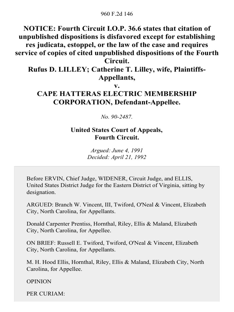 Lilley v. Cape Hatteras Electric Case Summary | PDF | Negligence | Damages