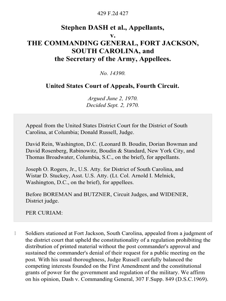 Stephen Dash v. The Commanding General, Fort Jackson, South Carolina ...