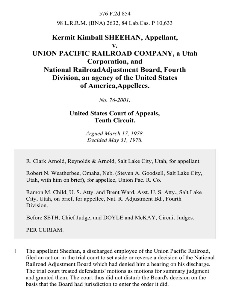 Kermit Kimball Sheehan v. Union Pacific Railroad Company, a Utah ...