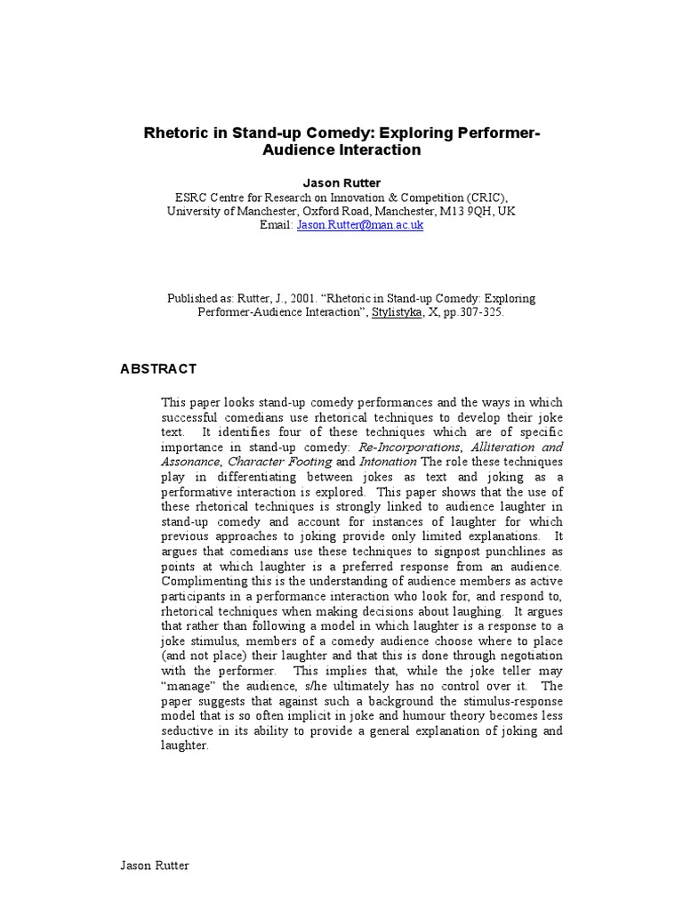 Rhetoric in Stand-Up Comedy: Exploring Performer-Audience Interaction ...