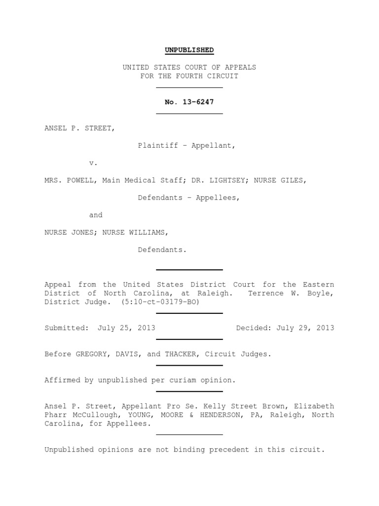 Ansel Street v. Mrs. Powell, 4th Cir. (2013) | PDF | Politics | Law