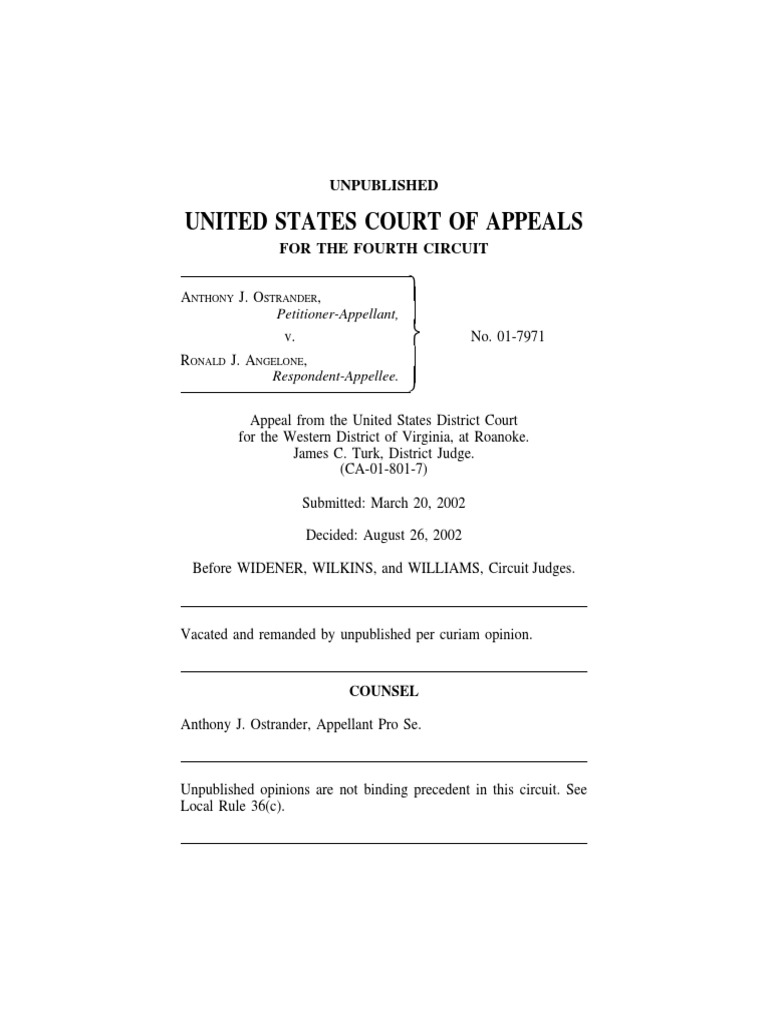 Ostrander v. Angelone, 4th Cir. (2002) | PDF | Virginia Circuit Court ...