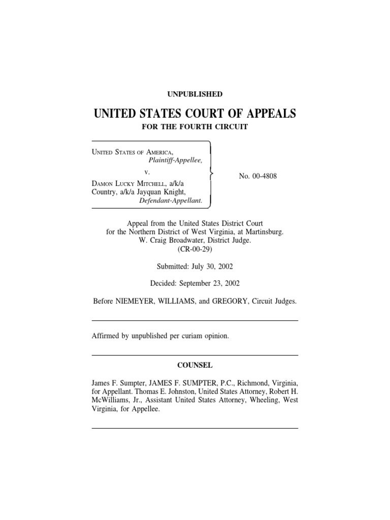 United States v. Mitchell, 4th Cir. (2002) | PDF | Appeal | Precedent