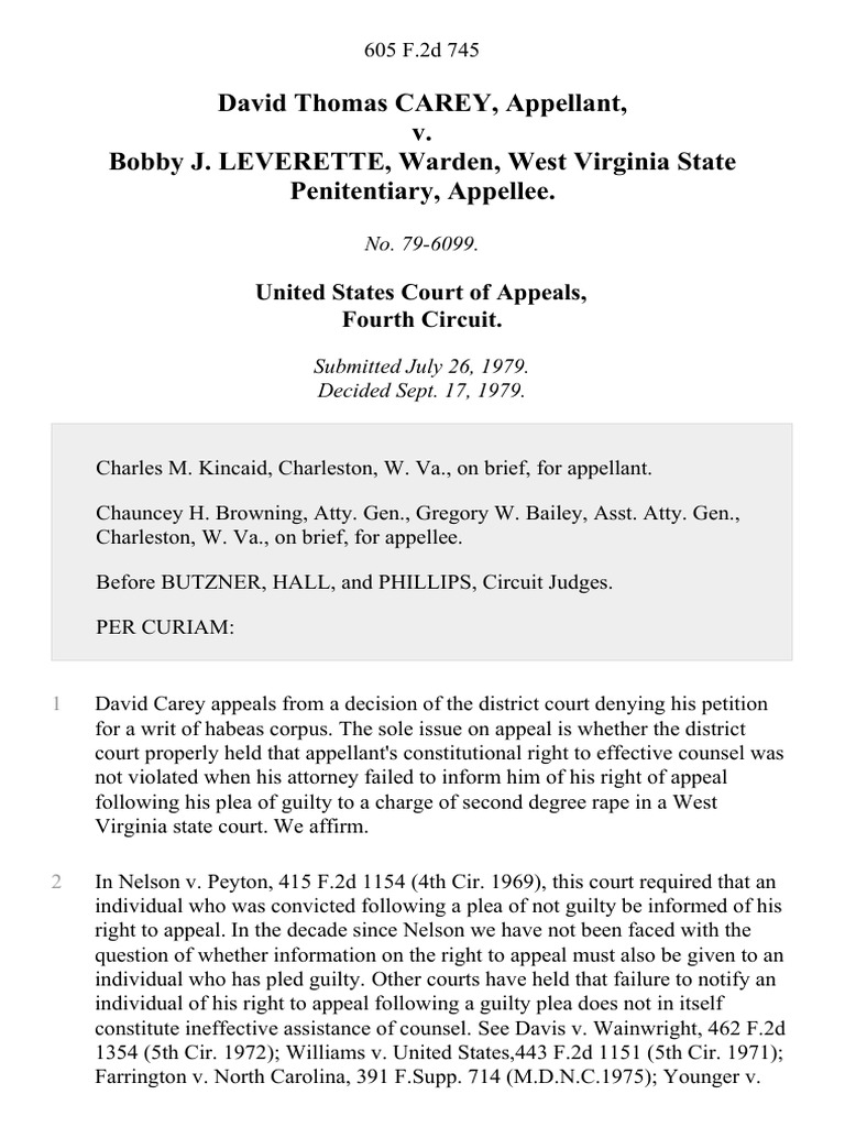 David Thomas Carey v. Bobby J. Leverette, Warden, West Virginia State Penitentiary, 605 F.2d 745 ...