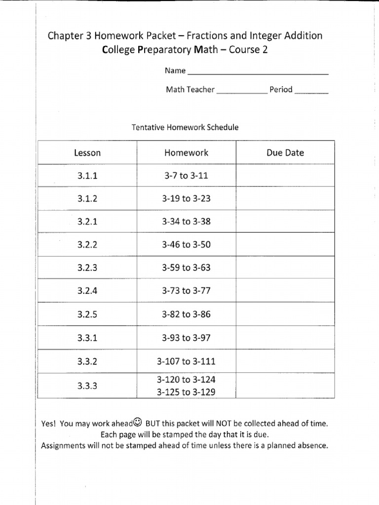 Chapter 3 Homework Packet | PDF