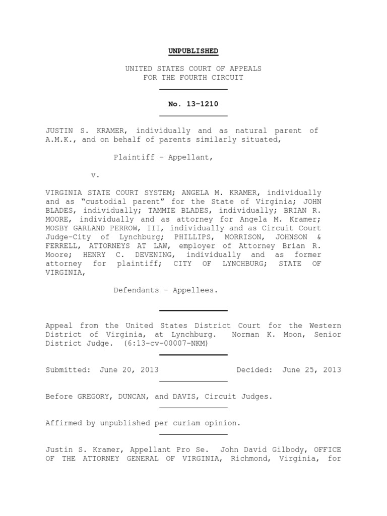 Justin Kramer v. Virginia State Court System, 4th Cir. (2013) | PDF