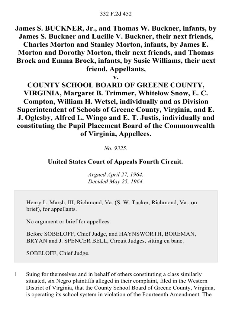 Desegregation Case: Buckner v. School Board | PDF | Supreme Court Of ...
