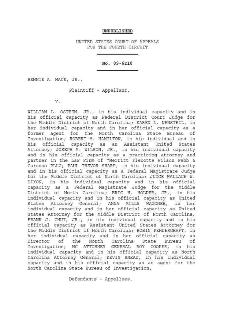 Mack v. Osteen, 4th Cir. (2009) | PDF | United States Federal Judge ...