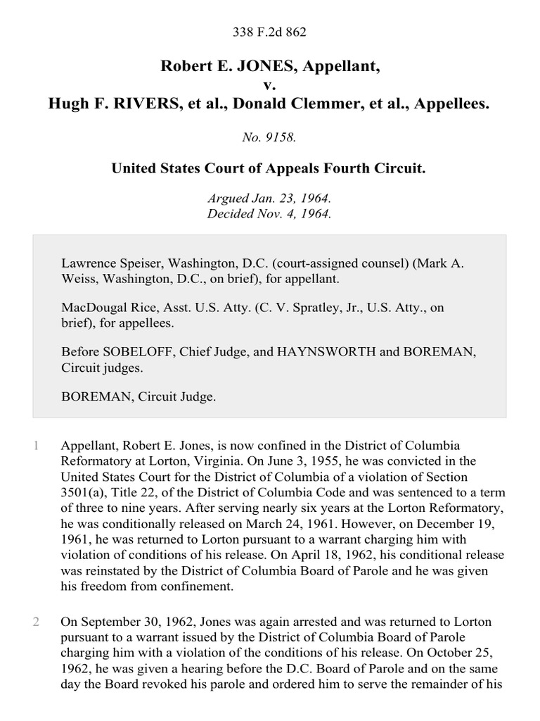 Robert E. Jones v. Hugh F. Rivers, Donald Clemmer, 338 F.2d 862, 4th ...