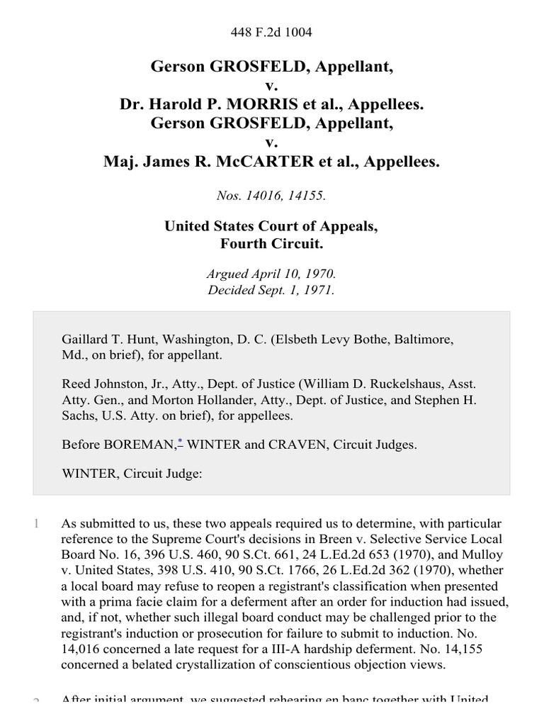 Gerson Grosfeld v. Dr. Harold P. Morris, Gerson Grosfeld v. Maj. James ...