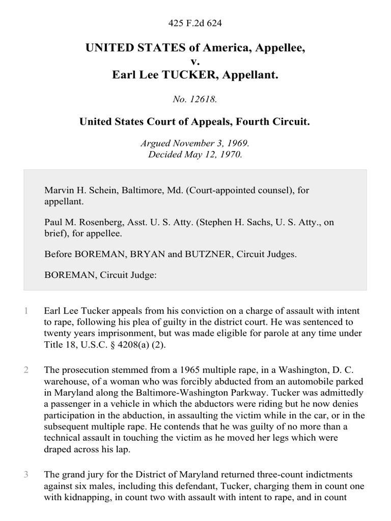 United States v. Earl Lee Tucker, 425 F.2d 624, 4th Cir. (1970) | PDF ...