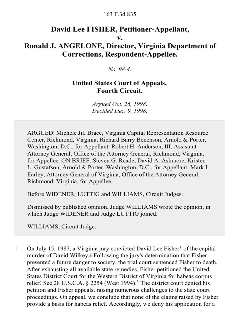 David Lee Fisher v. Ronald J. Angelone, Director, Virginia Department ...