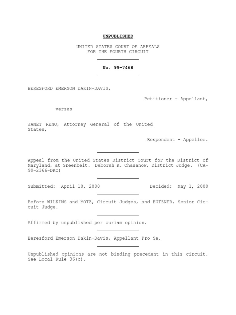 Dakin-Davis v. Reno, 4th Cir. (2000) | PDF