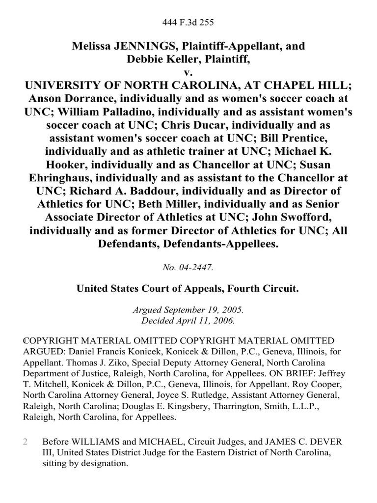 Melissa Jennings, and Debbie Keller v. University of North Carolina, at ...