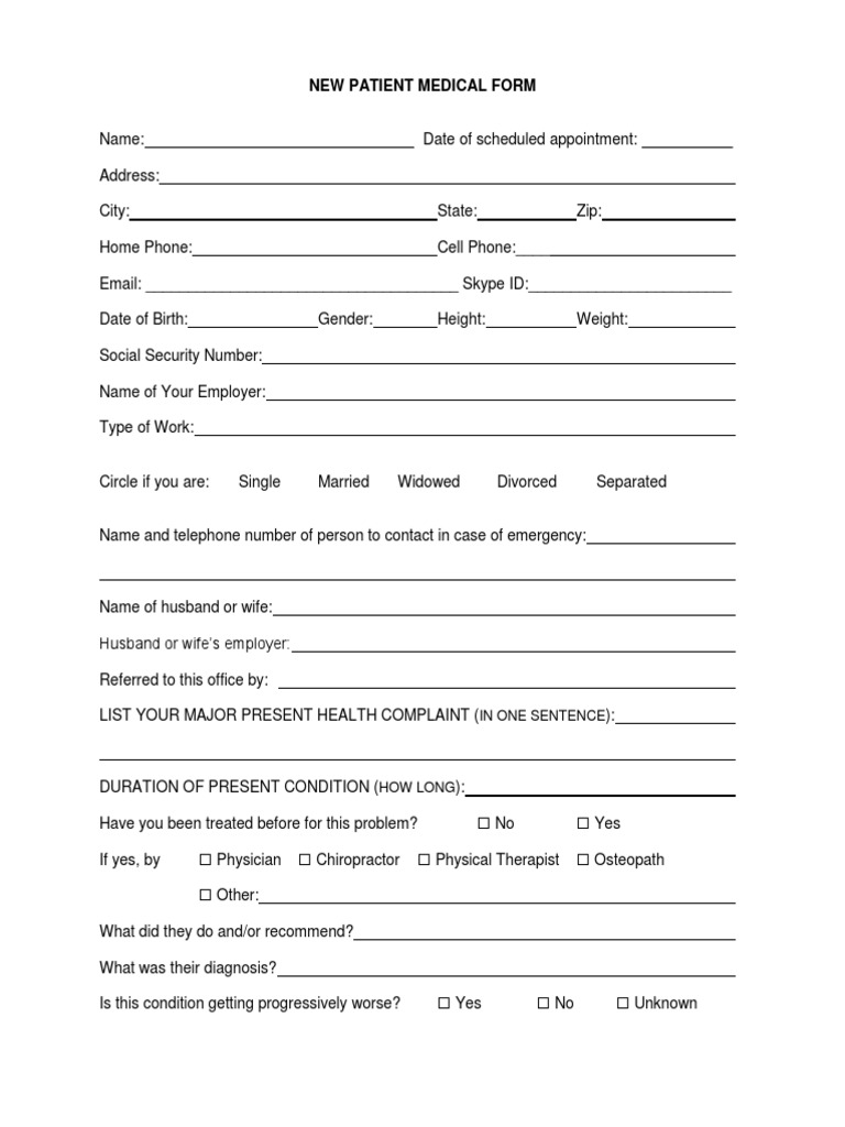 New Patient Medical Form: in One Sentence | PDF | Health Sciences ...