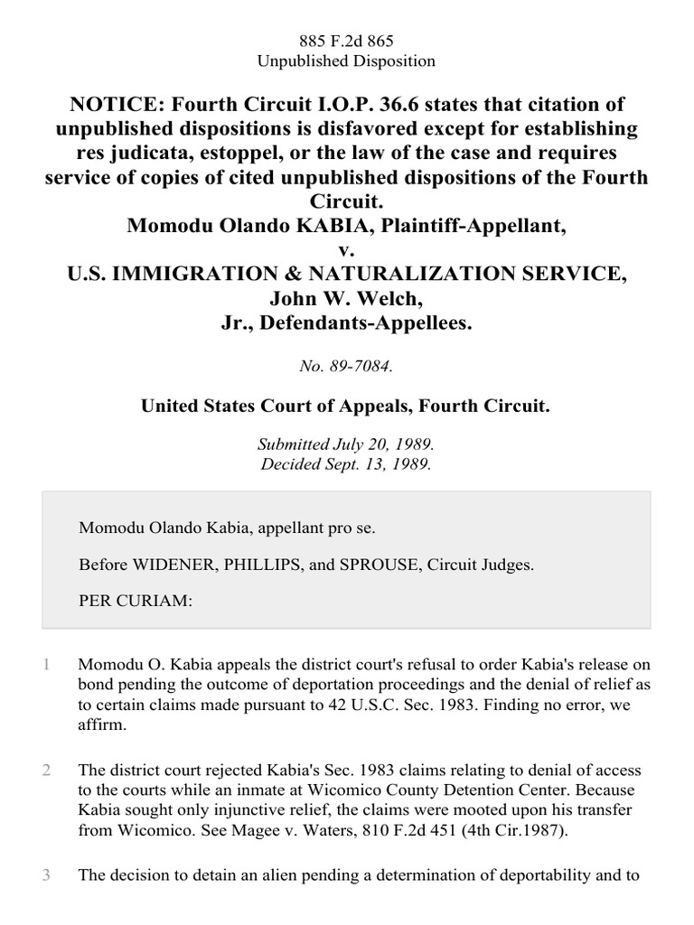 Momodu Olando Kabia v. U.S. Immigration & Naturalization Service, John ...