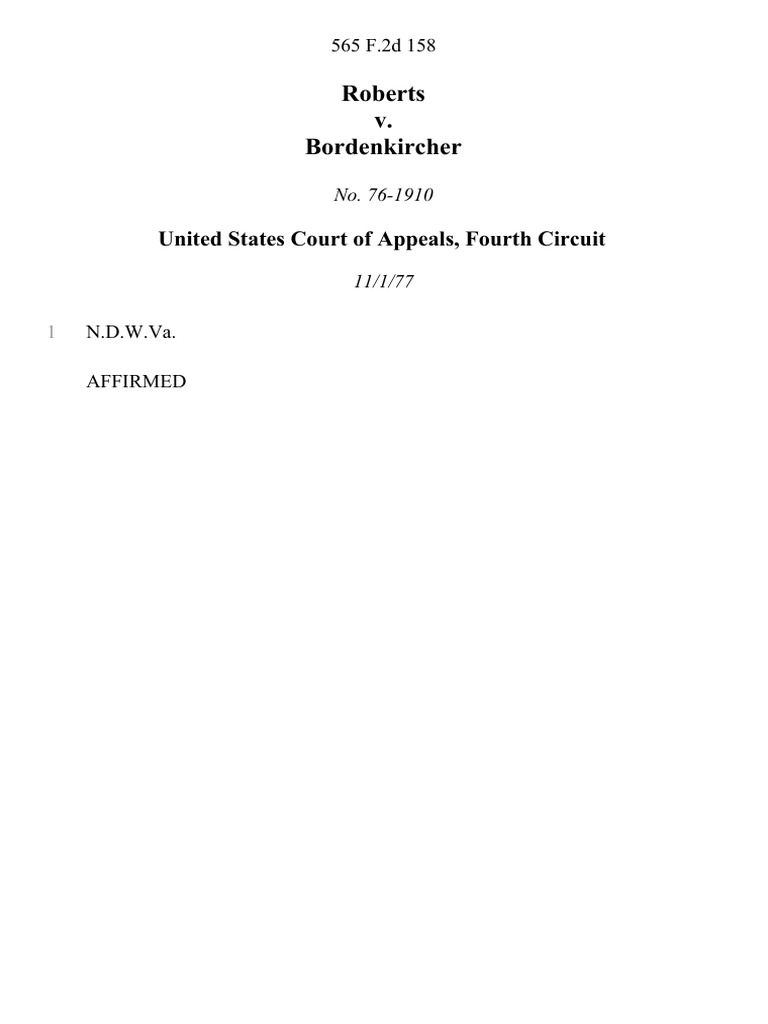 Roberts v. Bordenkircher, 565 F.2d 158, 4th Cir. (1977) | PDF