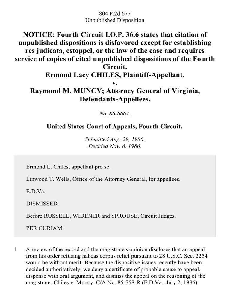 Ermond Lacy Chiles v. Raymond M. Muncy Attorney General of Virginia ...