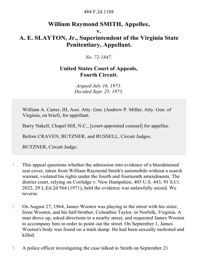 Smith v. Slayton: Evidence Seizure Ruling | PDF | Search And Seizure ...
