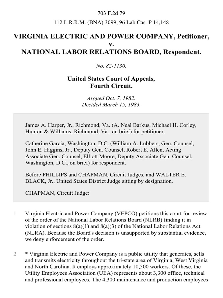 Virginia Electric and Power Company v. National Labor Relations Board ...