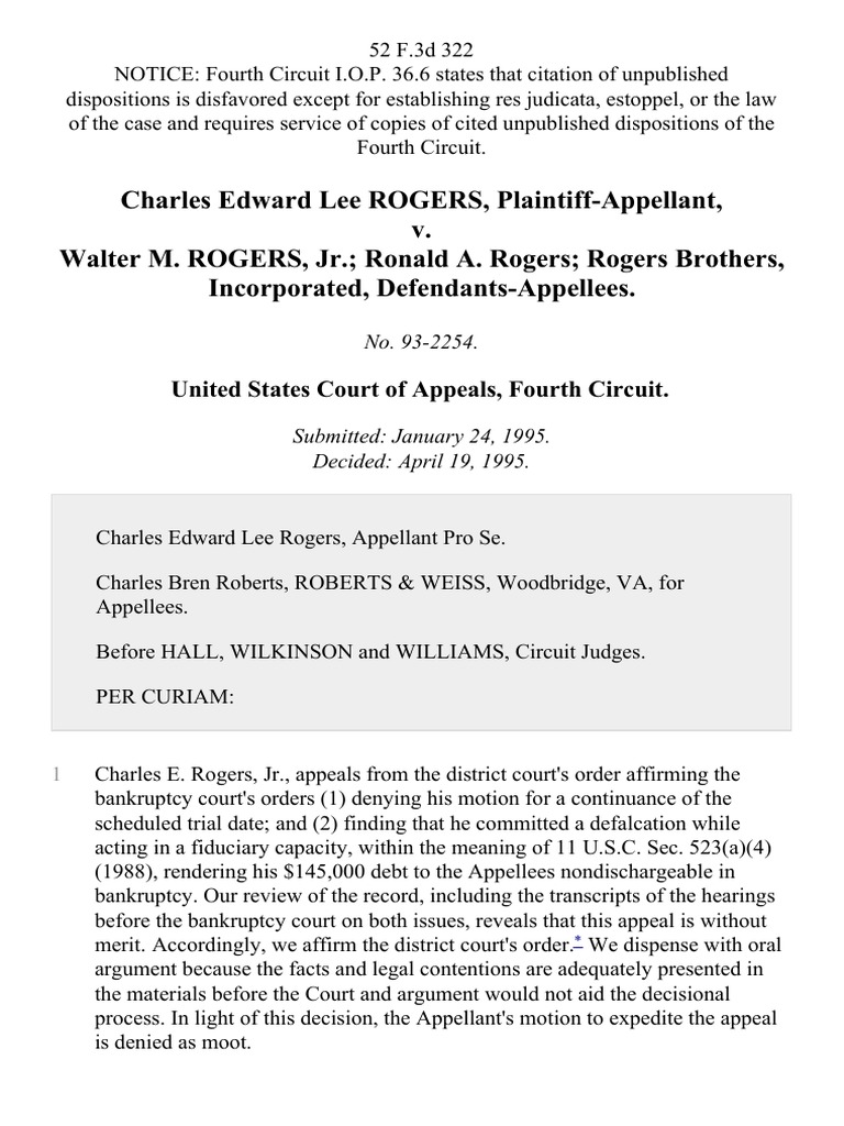 Charles Edward Lee Rogers v. Walter M. Rogers, Jr. Ronald A. Rogers ...