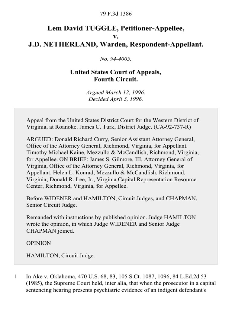 Lem David Tuggle v. J.D. Netherland, Warden, 79 F.3d 1386, 4th Cir ...
