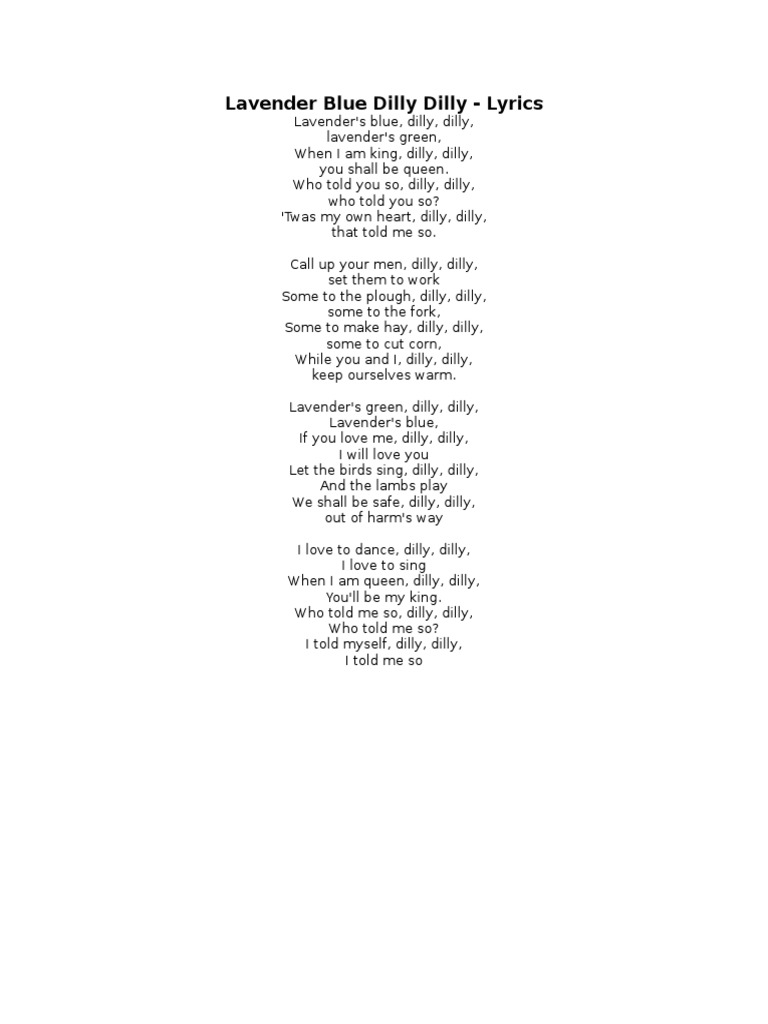 Lavender Blue Dilly Dilly Lyrics | PDF