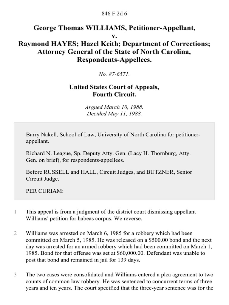 George Thomas Williams v. Raymond Hayes Hazel Keith Department of ...