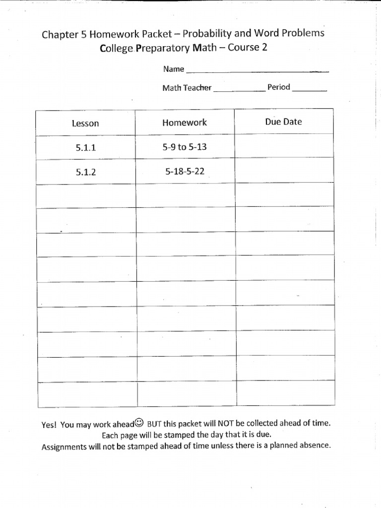 Chapter 5 Homework Packet | PDF