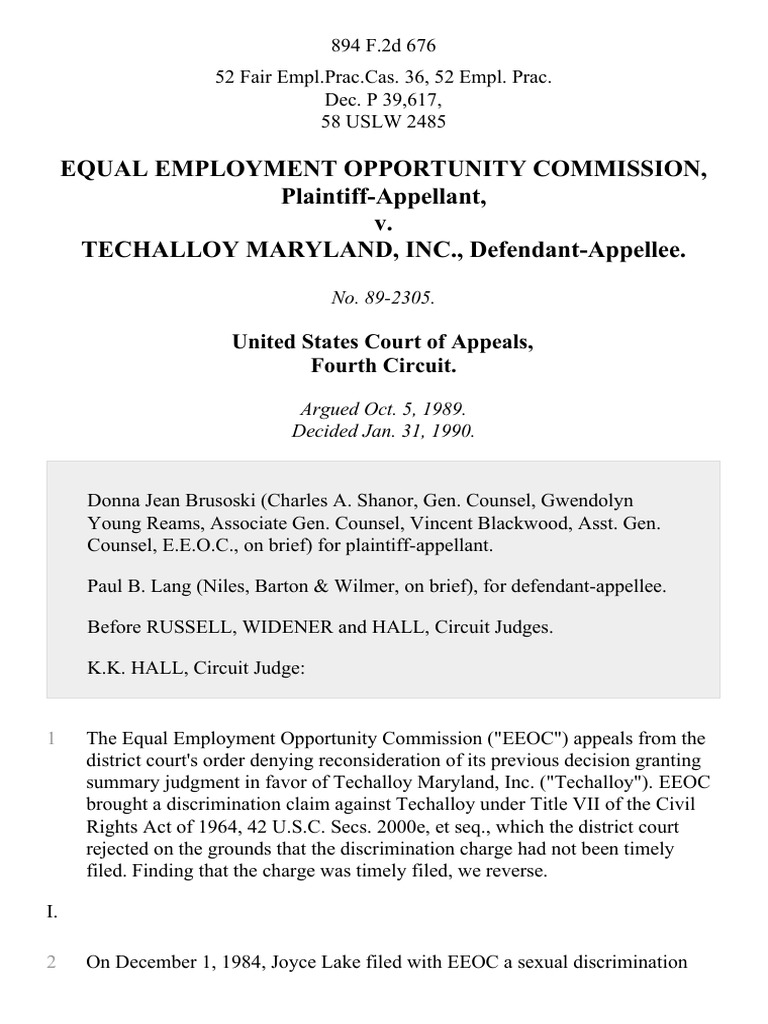 EEOC v. Techalloy: Discrimination Case | PDF | Equal Employment ...