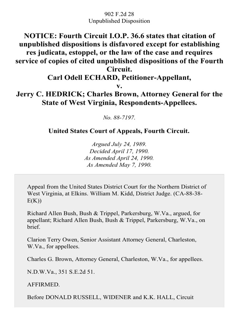 Carl Odell Echard v. Jerry C. Hedrick Charles Brown, Attorney General ...