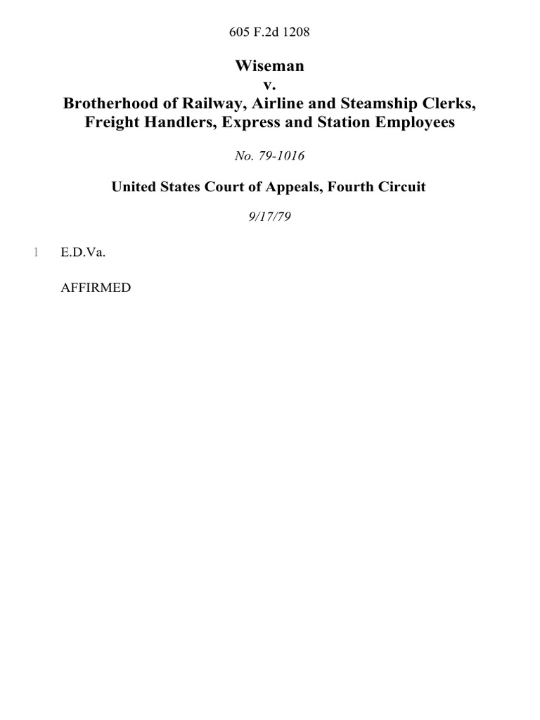 Wiseman v. Brotherhood of Railway, Airline and Steamship Clerks ...