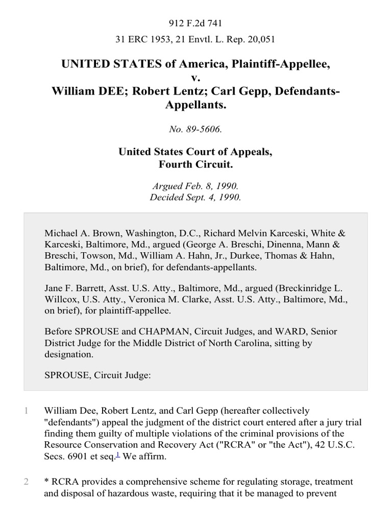 United States v. William Dee Robert Lentz Carl Gepp, 912 F.2d 741, 4th ...