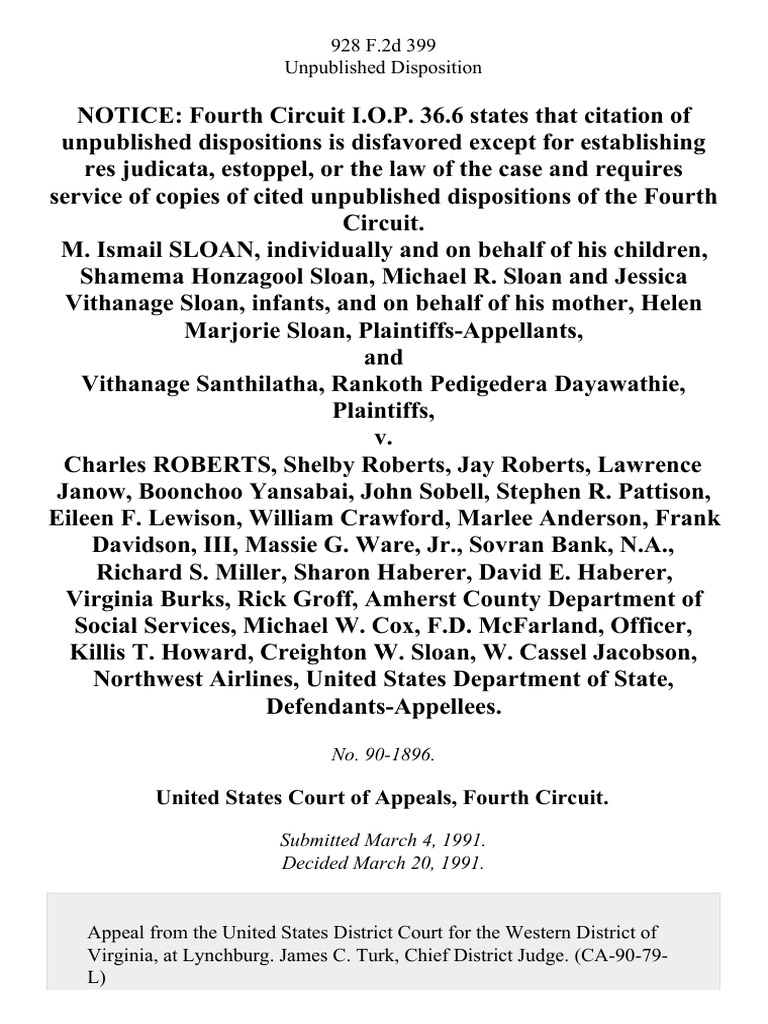 M. Ismail Sloan, Individually and on Behalf of His Children, Shamema ...