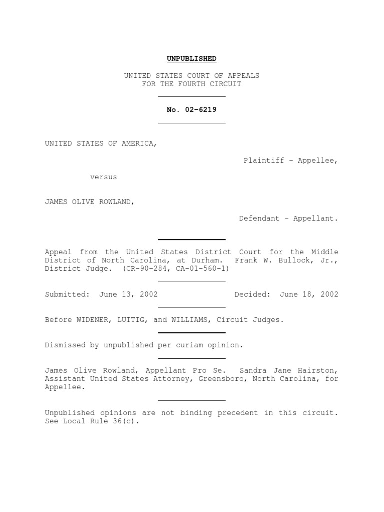 United States v. Rowland, 4th Cir. (2002) | PDF