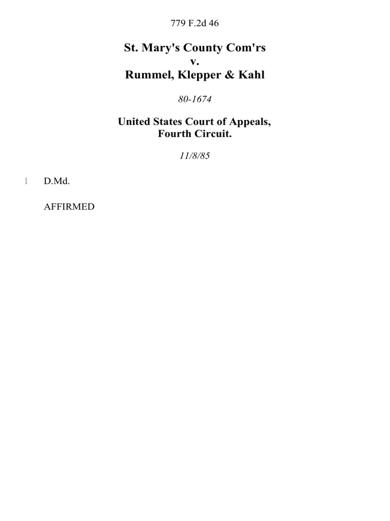 St. Mary's County Com'rs v. Rummel, Klepper & Kahl, 779 F.2d 46, 4th ...