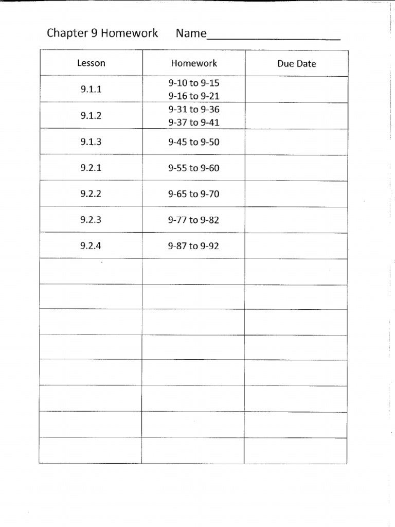Chapter 9 Homework Packet | PDF