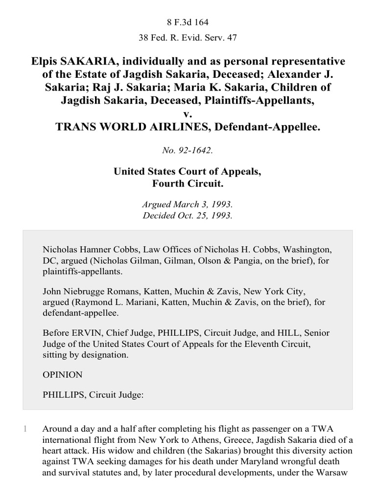 Sakaria Family v. TWA: Wrongful Death Case | PDF | Summary Judgment ...