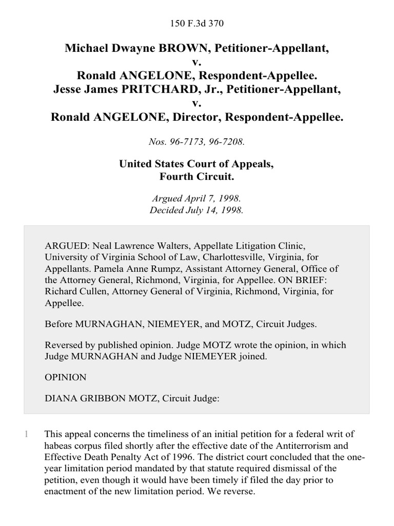 Michael Dwayne Brown v. Ronald Angelone, Jesse James Pritchard, Jr. v ...