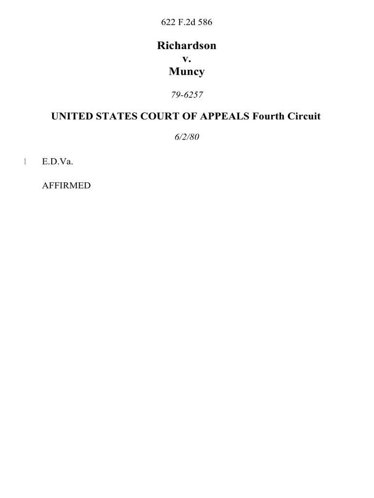 Richardson v. Muncy, 622 F.2d 586, 4th Cir. (1980) | PDF | Federal ...