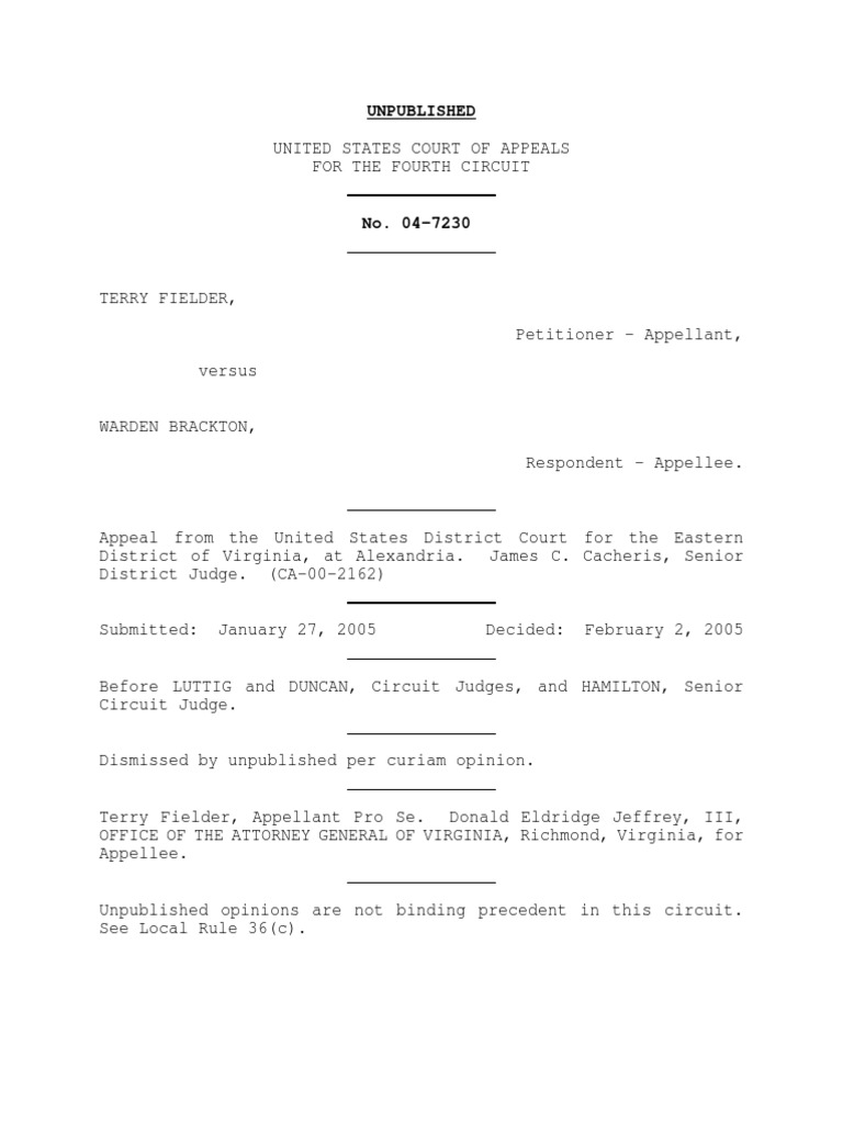 Fielder v. Brackton Appeal Dismissed | PDF | Politics | Social Science