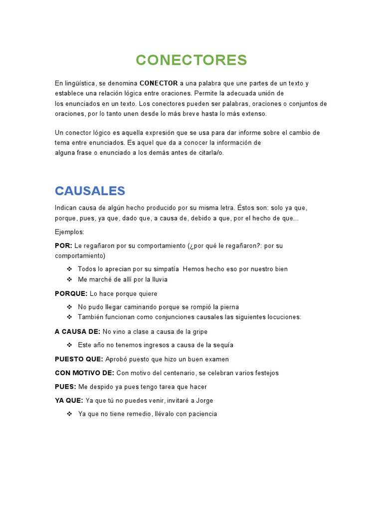 Lenguaje - Conectores | PDF | Oración (Lingüística) | Idiomas