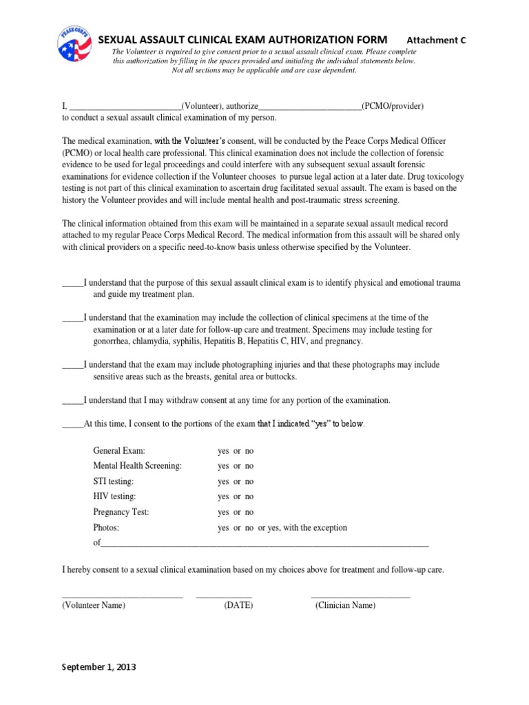 SEXUAL ASSAULT CLINICAL EXAM AUTHORIZATION FORM Attachment C | PDF